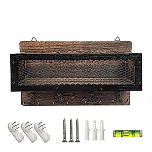 Ismosm Key Holder Mail Organizer Wall Mount Key and Mail Holder Key Rack with 4 Double Key Hooks Rustic Wall Decor for Entryway, Hallway, Kitchen, Living Room, Mudroom, Office (Brown)