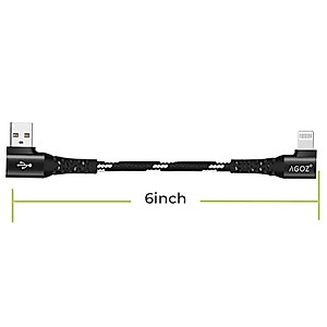 AGOZ Apple MFI Certified USB to Lightning Cable, 90 Right Angle Short iPhone Charging Cable Cord, for iPhone 14, 13, 12 Pro Max, SE, 11 Pro Max, Xs XR (6 inch)