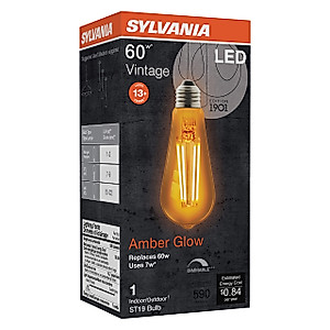 SYLVANIA LED Vintage ST19 60W Equivalent, Efficient 7 W, E26 Medium Base, Dimmable 2175K Amber Glow Light Bulb, 1 pack