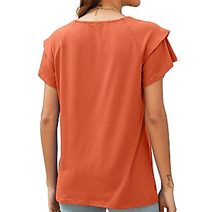 Womens Shirts Square Neck Ruffle Short Sleeve Summer Tops Orange