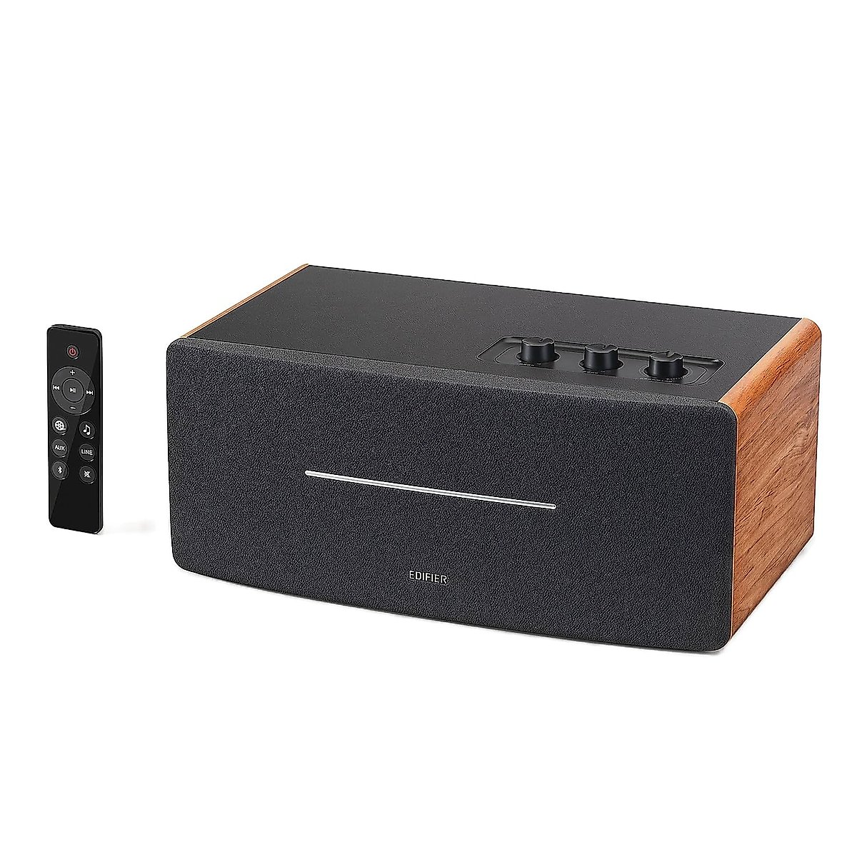 Edifier D12 Integrated Desktop Computer Speakers with Bluetooth 5.0, Wireless Stereo Tabletop Speaker 70 Watts RMS with Subwoofer Line Out, RCA, Aux Input for PC Monitor Laptop - Wooden Enclosure