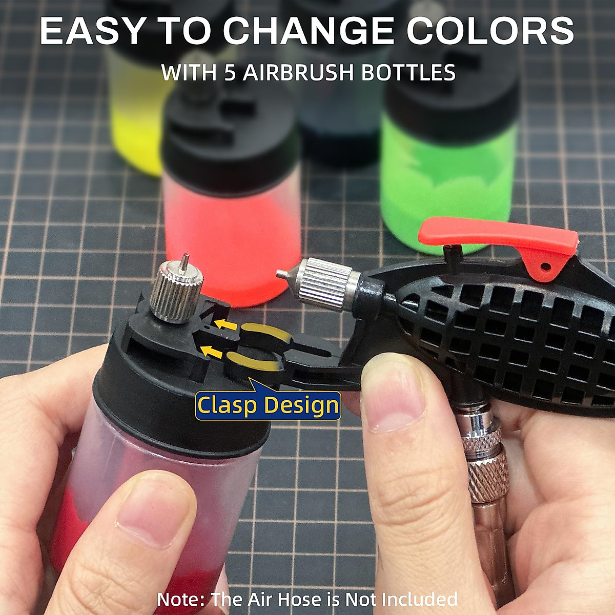 OPHIR 0.3mm Airbrush Kit, Siphon Feed Airbrush Gun with 5X 22CC Airbrush Bottles, M5 Female & 1/8 Male Connector for Model, Craft, Shoes, Temporary Tattoo Airbrushing, Easily Change Airbrush Paints