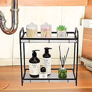 Hihotiner 2 Tier Bathroom Counter Organizer, Premium Sink Organizer Countertop, Kitchen Spice Rack Storage Shelf, Living Room Organization, Dresser Top Vanity Tray, Bedroom Storage, Black