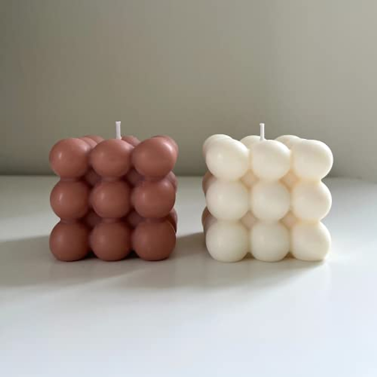 Fade Store Bubble Candle Cube, 2 Piece Set, Soy Wax, Aesthetic, Scented, White and Brown, Nude, Beige, Beautiful for Home Decor and Gifting, Aromatherapy, Harmony Decorative Candles