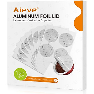 Aieve Aluminum Foil Seals Lid for Reusable Nespresso Pods Vertuo Compatible with Nespresso Refillable Capsule (120Pcs)