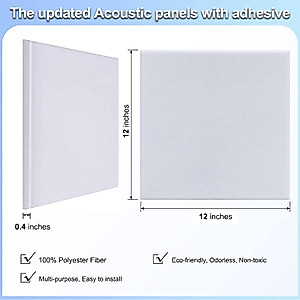 18 Pack White Acoustic Panels 12"X12"X 0.4"Soundproof Wall Panels Wall Decoration Sound Absorbing Panel High-Density Sound Deadening Panels Acoustic Treatment Panel For Home Studio