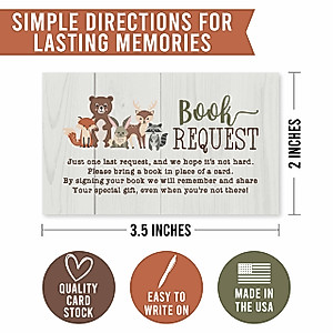 25 Books For Baby Shower Request Cards - Woodland Baby Shower Invitation Inserts, Book Request Baby Shower Guest Book Alternative, Bring A Book Instead Of A Card, Baby Shower Book Request