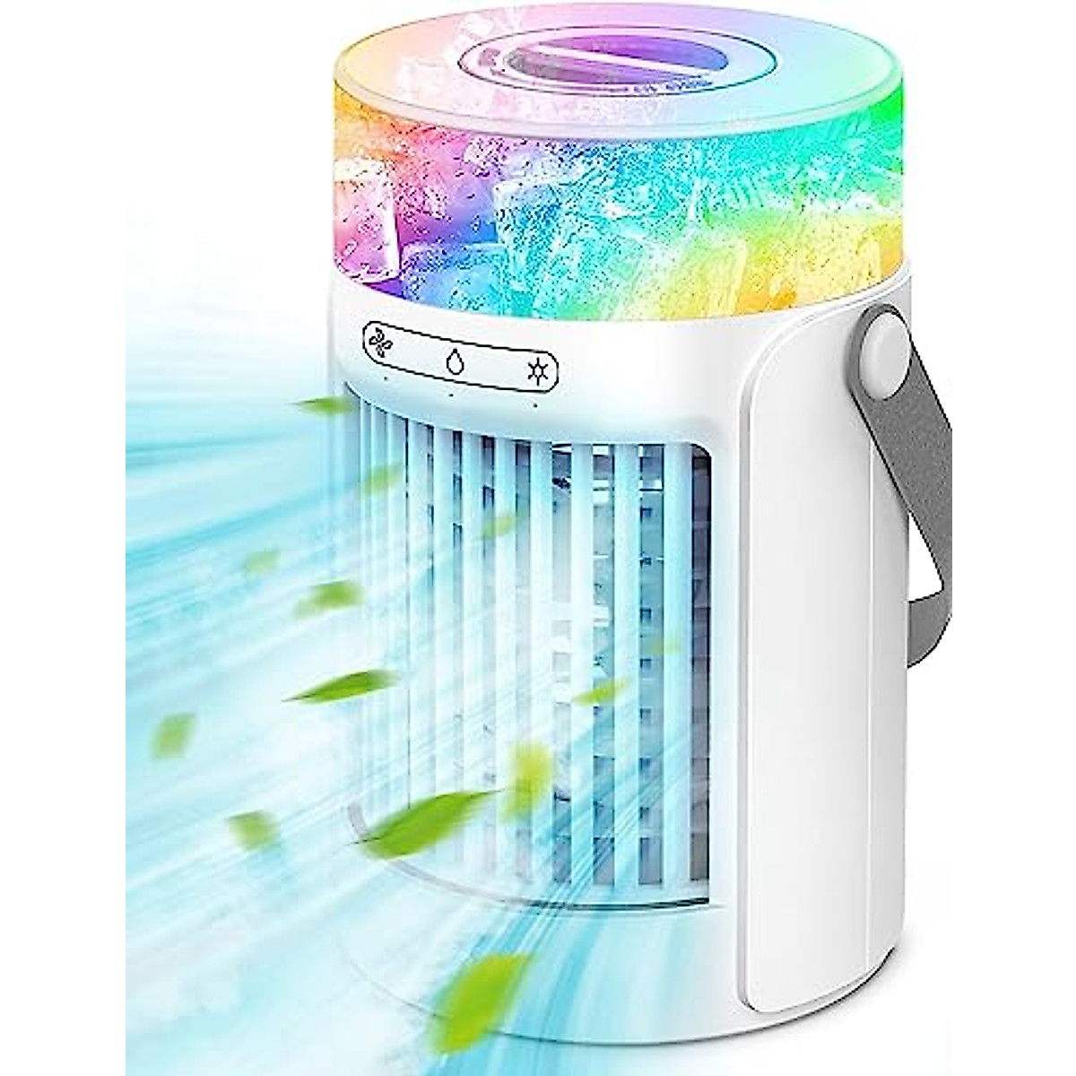 Portable Air Conditioners Fan, Evaporative Mini Air Cooler with 3 Speeds 7 Colors, Misting Humidifier Personal Air Cooler Touch Screen Desktop Cooling Fan with Large Water Tank for Home Room Office