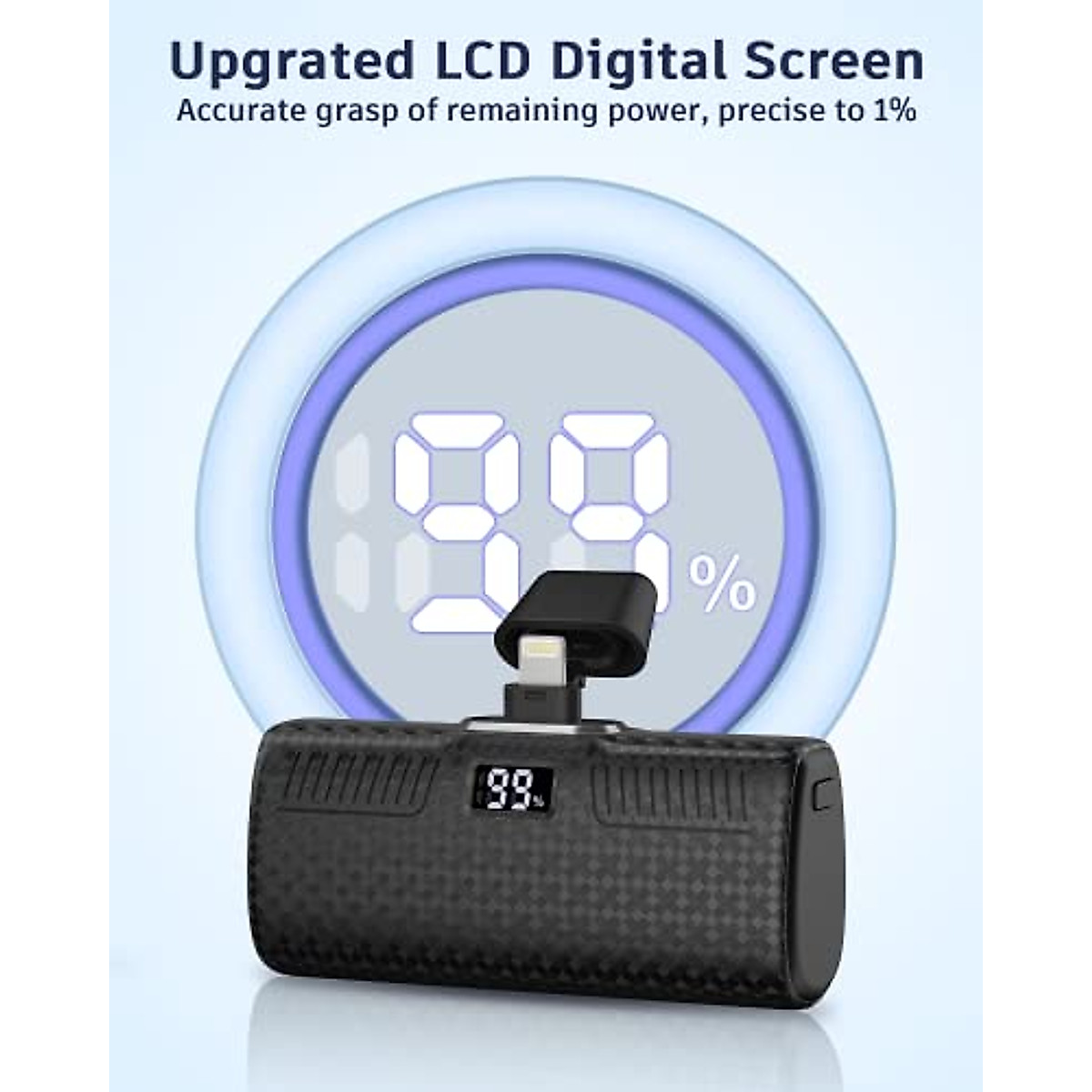 GIN FOXI Portable Charger for iPhone, 22W PD Super Fast Charging Upgraded 5000mAh Small Portable Charger Power Bank Smart LCD Display Mini Portable Phone Charger Battery Pack for iPhone Airpods, Black