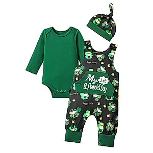 KANGKANG St Patricks Day Baby Boy Outfit My First St Patricks Day Baby Boy Outfit Baby Boy Clothes 3-6 Months Baby Rompers Overalls Hat