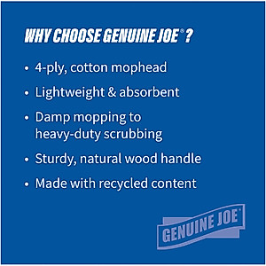Genuine Joe-GJO54201 Cotton Wet Mop with Handle 60" Width x 0.94" Height; Cotton HeadWood Handle – Lightweight