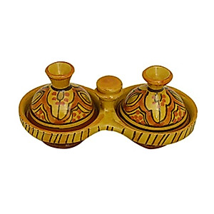 Treasures Of Morocco Moroccan Handmade Tagine Double Spicer Salt & pepper Holder Ceramic Yellow
