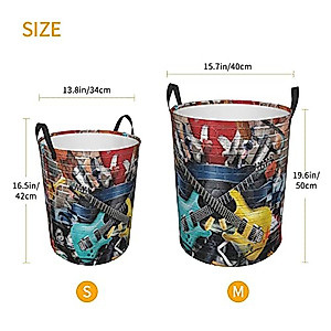 Laundry Basket,Collage Of Music Color And Musical Instruments Street Wall Art Joyful Nostalgia,Large Canvas Fabric Lightweight Storage Basket/Toy Organizer/Dirty Clothes Collapsible Waterproof For College Dorms-Large