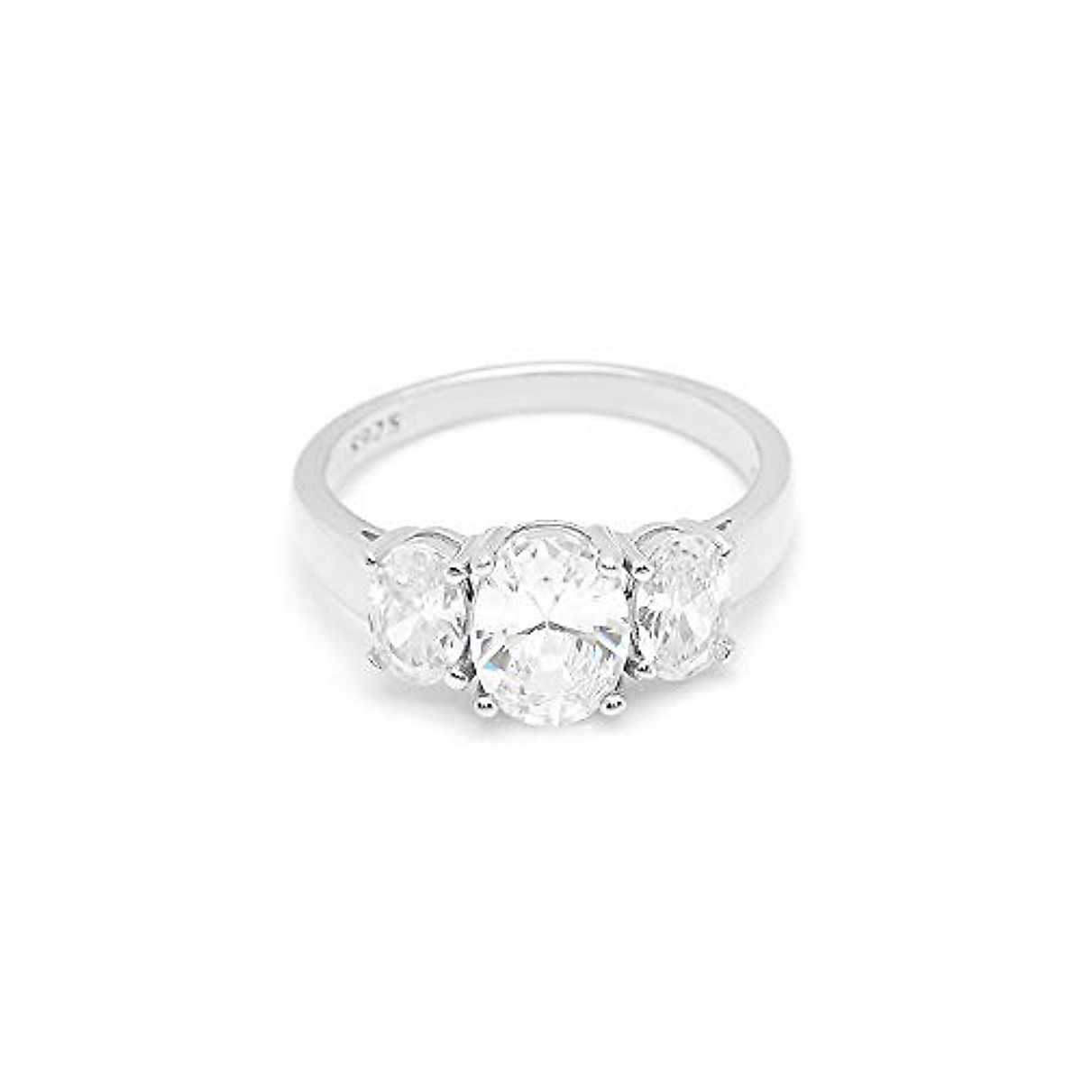Ginger Lyne Collection Cassidy 3 Stone Oval Sterling Silver Engagement Bridal Wedding Ring Size 5