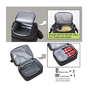 MIER 2 Compartment Kids Small Lunch Box Bag for Boys Girls Toddlers, Adult Leakproof Cooler Insulated Lunch Tote with Shoulder Strap (Dark Grey)