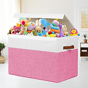 Large Toy Box Chest Storage Bins for Girls, Toys Organizers Storage Boxes Basket with Sturdy Handles for Nursery, Playroom, Closet, Bedroom
