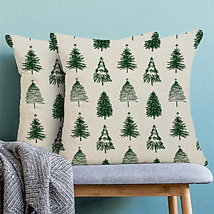 AEIOAE Christmas Pillow Covers 18x18 Inch Set of 2 Green Christmas Trees Throw Pillows Case,Holiday Outdoor Decorative Farmhouse Winter Decor Cushion Covers for Home Sofa Bed Couch