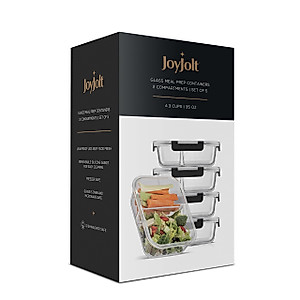 JoyJolt Divided Food Storage Containers with Lids Airtight. 5 Pack Glass Meal Prep Containers 2 Compartment Set Glass Bento Box. Reusable Food Containers, Portion Control Containers for Weight Loss