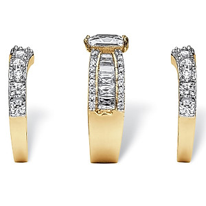 PalmBeach Yellow Gold-Plated or Platinum-Plated Sterling Silver Princess Cut Cubic Zirconia Bridal Ring Set Size 6