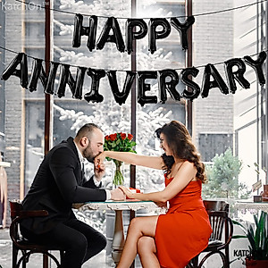 KatchOn, Happy Anniversary Balloons Black - 16 Inch | Black Happy Anniversary Banner for Happy Anniversary Decorations | Black Happy Anniversary Backdrop | Black Happy Anniversary Balloon Banner
