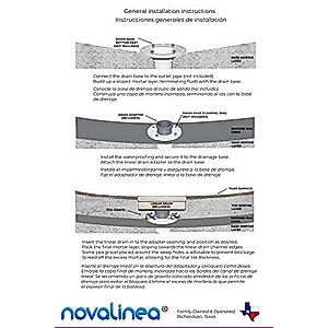 Novalinea - 54 Inch Linear Shower Drain with Tile Insert Grate, Includes Hair Strainer and Leveling Feet, 2 Inch Center Outlet, 304 Stainless Steel