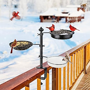 BOLITE Deck Bird Feeder for Railing, Balcony Bird Feeders for Outside, Three Trays, Enhanced Version, Black