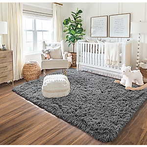 PAGISOFE Grey Fluffy Rugs for Bedroom 4x6 Area Rug Shag Rug for Kids Room Furry Carpet Modern Living Room Rug Soft Shaggy Boys Rug Fuzzy Throw Rugs for Home Decor Aesthetic, Dorm Nursery Gray