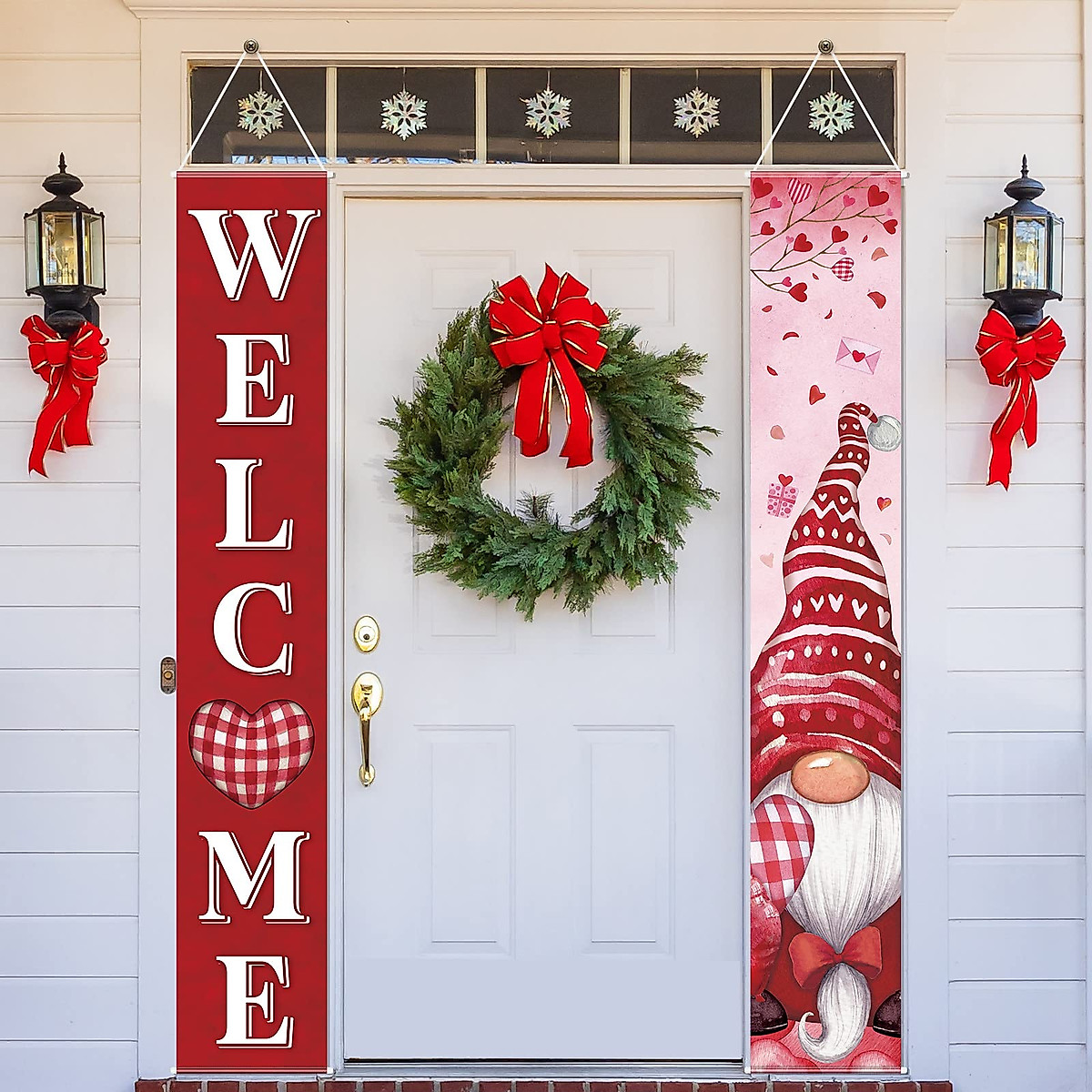 Welcome Valentine Porch Banners Gnome Love Door Banner with Love Gnome Leaves Gift Box Pattern Valentine's Hanging Banners Valentine Home Decors for Valentine Home Indoor Outdoor Supplies (Love Theme)