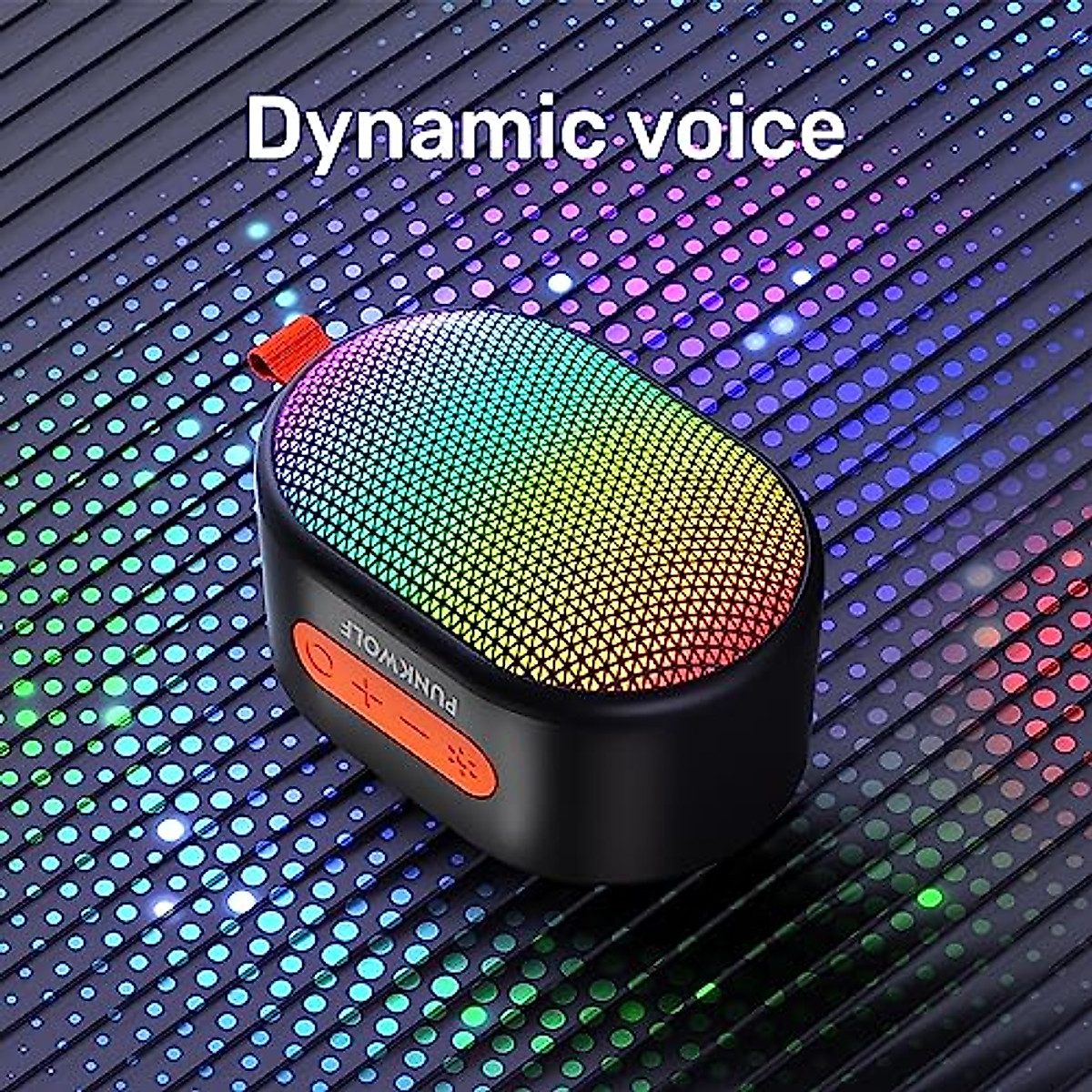 PUNKWOLF Bluetooth Speakers, Wireless Portable Speaker with RGB Lights, Compact Size, Dual Pairing, HD Sound, TWS, Waterproof, Suitable for Mobile Phones, Tablets and Laptops