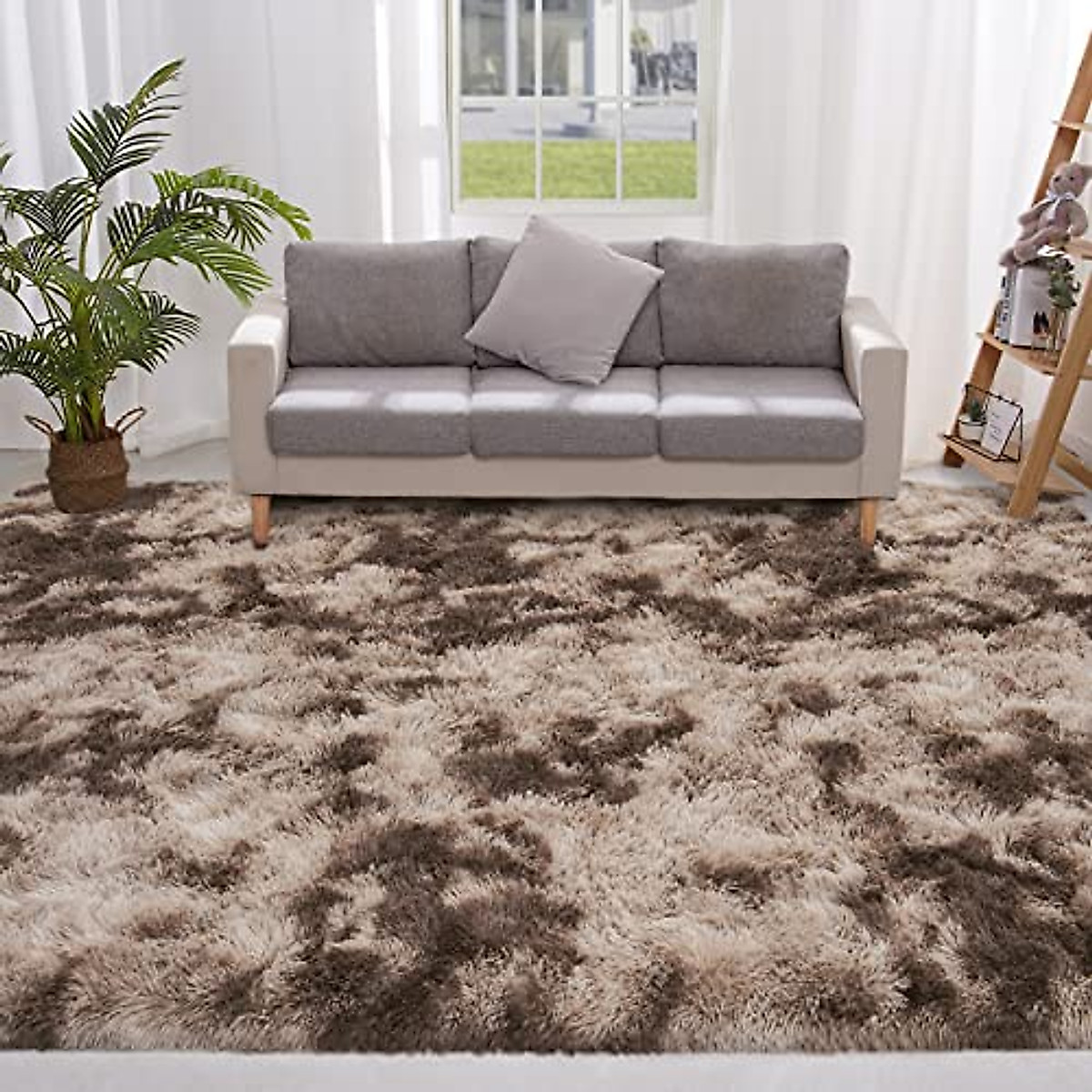 Vocrite 8x10 Rug for Living Room, Extra Large Fluffy Bedroom Rug, Tie-Dyed Brown Shag Furry Area Rugs for Kids Room Nursery Playroom Classroom, Shaggy Plush Carpet for Modern Home Room Decor
