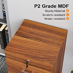 VINGLI 2-Drawer Rolling File Cabinet with Lock, Wood Mobile Filing Cabinet for Hanging Letter Size Filings Under Desk File Cabinet for Home Office, Assembly Required, Classic Walnut, 26.5" H