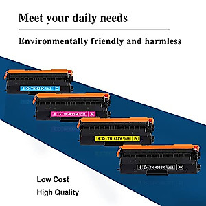 Indi 4 Pack TN-433BK TN-433C TN-433M TN-433Y Compatible TN433 TN-433 High Yield Toner Cartridge Replacement for Brother HL-L8360CDW DCP-L8410CDW MFC-L8900CDW L8610CDW L9570CDW Printer(1BK+1C+1M+1Y).