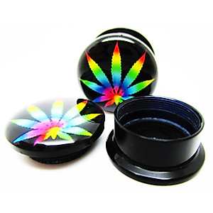 Pierced Republic Tie-Dye Pot Leaf Marijuana Ear Plugs - Acrylic Screw-On - New - 8 Sizes - Pair (0 Gauge (8mm))