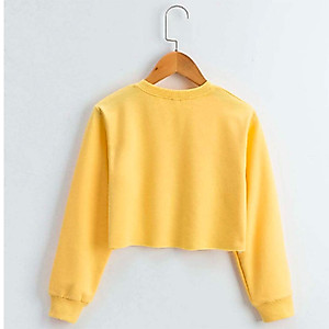 G-Amber Girls Crop Tops Sweatshirts Kids Cute Long Sleeve Printings Fashion Pullover Shirt I'd Rather Be Sleeping Yellow