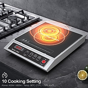 leconchef induction cooktop ultra thin stainless steel commercial grade 110v 1800w countertop electric induction burner with 10 Temp.&Power levels,24 Hours Timer&Preset,Fast heating