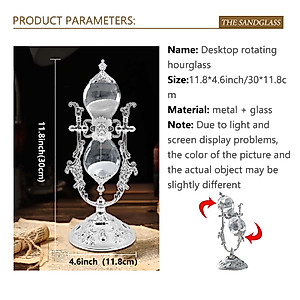 Hourglass Sand Timer Decorative,360° Rotating Metal White Sand Watch 30 Min,Antique Hour Glass Decor for Office Desk- Crafts,Gifts(B)