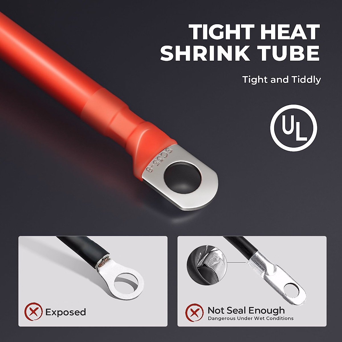 BougeRV Battery Cable 4 AWG 1 Feet in Pair, Flexible Silicone and Pure Copper Wire Set, with M8 5/16" Lugs, for Power Inverter, Battery, RV, Marine (4 Gauge 1Ft/12Inch)