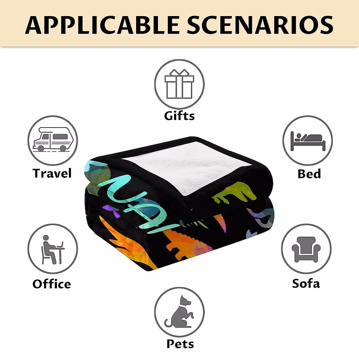 Custom Dinosaur Throw Blanket with Name - 40x30 Inches Small Blanket for Kids, Boys & Girls - Soft Plush Blankets for Bed, Couch, Sofa - Colorful Cute Fuzzy Throws Gifts for Dinosaur Lovers