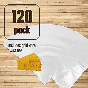 [120 Pack] Plastic Bread Bags for Homemade Bread or Bakery - Heavy Duty Bread Loaf Bags with Ties - Clear Bread Wrappers Storage Packaging - Reusable Bag for Large Loaves - 8” x 4” x 18”