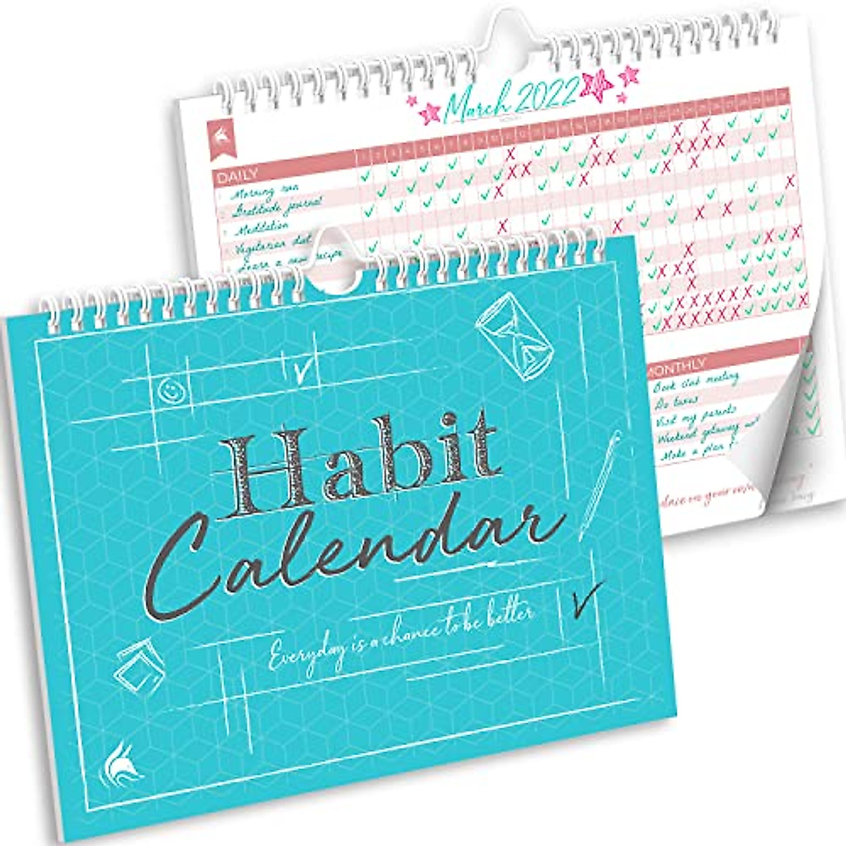 Clever Fox Habit Tracker Calendar – Inspirational Goal Tracker and Habit Calendar for Atomic Habits – Colorful Habit & Goal Planner Journal to Boost Productivity – 24 Months, 10″ x 8″ (Turquoise)