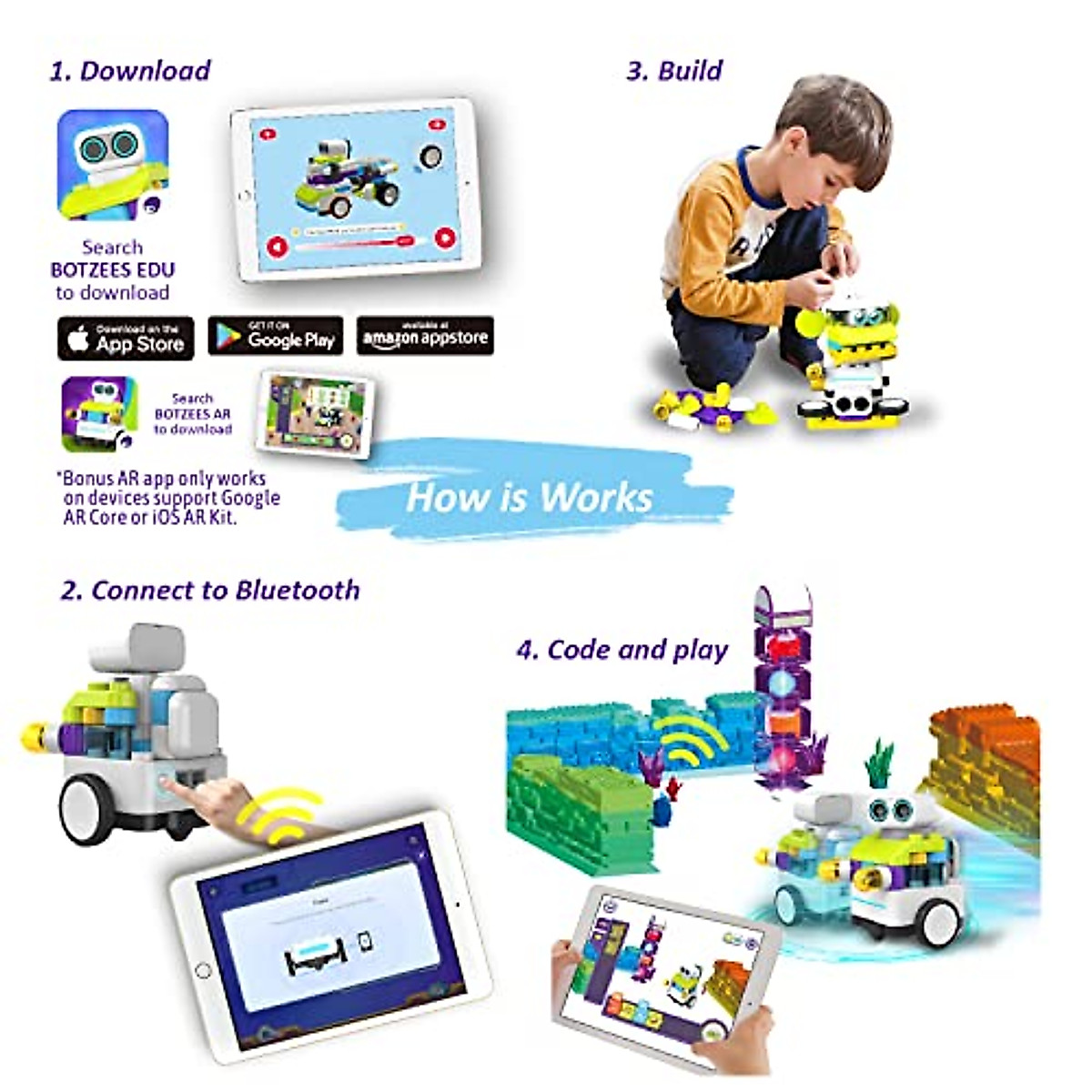 PAI TECHNOLOGY BOTZEES Coding Robots for Kids, Remote Control Robot, STEM Toys, Gift for Boys and Girls Age 4+ (APP Based, iOS, Android and Kindle Fire Compatible)