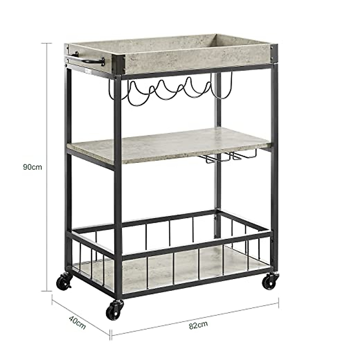 Haotian FKW56-HG,Bar Serving Cart Home Myra Rustic Mobile Kitchen Serving cart,Industrial Vintage Style Wood Metal Serving Trolley