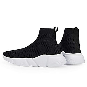 Casbeam Women's Running Knit Comfortable Lightweight Breathable Casual Sports Shoes Fashion Sneakers Slip-On Walking Shoes Black&White Size 10
