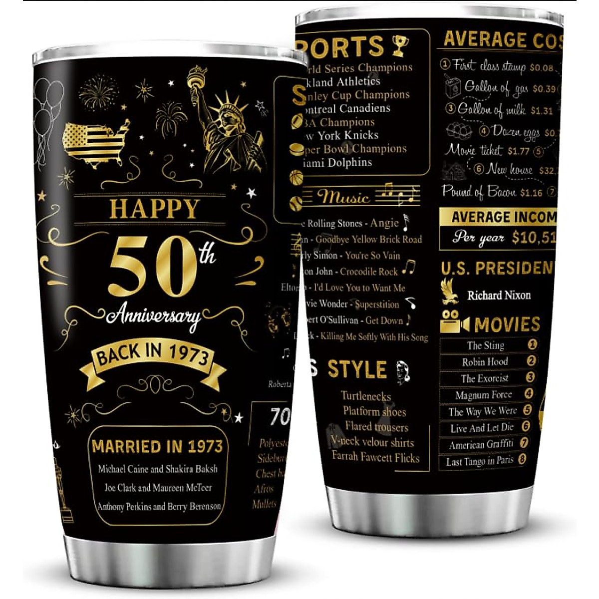 Delsakhula Happy 50th Anniversary Wedding Gifts for Men Women 50th Anniversary Tumbler 50 Years Wedding Gifts for Couple Wife Husband Back in 1973 Stainless Steel Vacuum Insulated Tumbler 20 oz