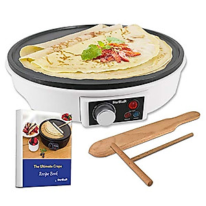 12" Electric Crepe Maker by StarBlue with FREE Recipes e-book and Wooden Spatula - Perfect for Crepes, Roti, Tortillas, Blintzes, Pancakes, Waffles, Eggs, Bacon AC 120V 50/60Hz 1000W