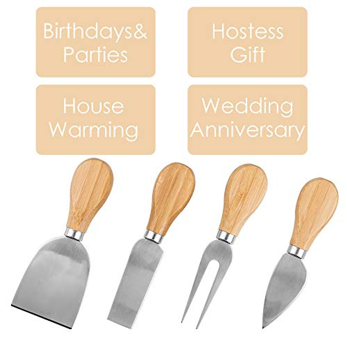 Set of 8, Wood Handle Cheese Knives and Spreaders, DaKuan Cheese Slicer Cheese Cutter Condiment Knives Set