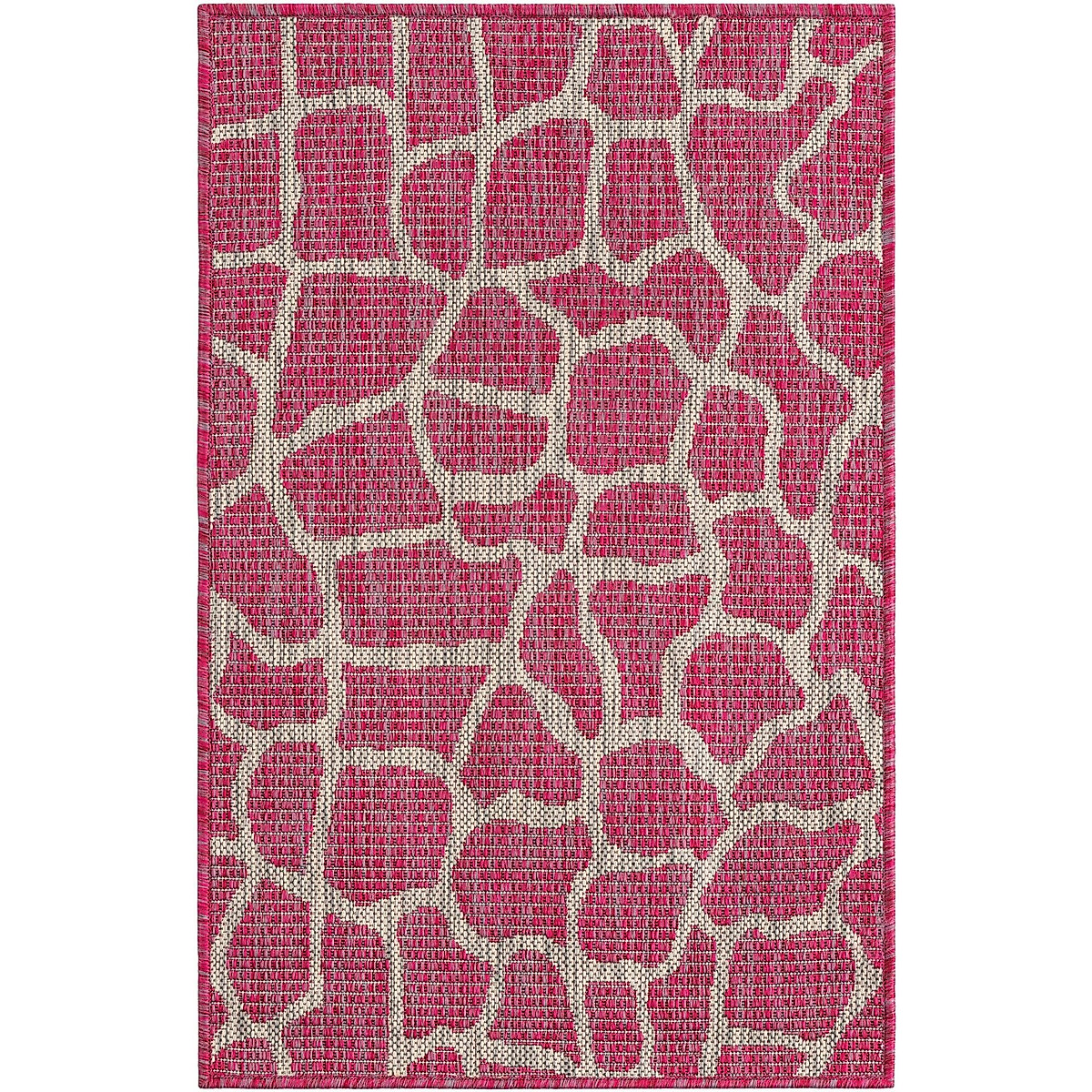 Unique Loom Outdoor Safari Collection Area Rug - Giraffe (2' x 3' Rectangle Magenta/Ivory)
