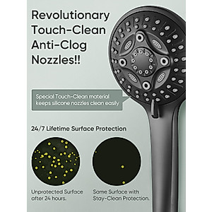 Cobbe 12'' High Pressure Rain Shower Head with Extension Arm - Dual Shower Heads with 8 Modes Handheld Spray Combo - Wide RainFall shower with Anti-Clog Nozzles, Adhesive Showerhead Holder, Black