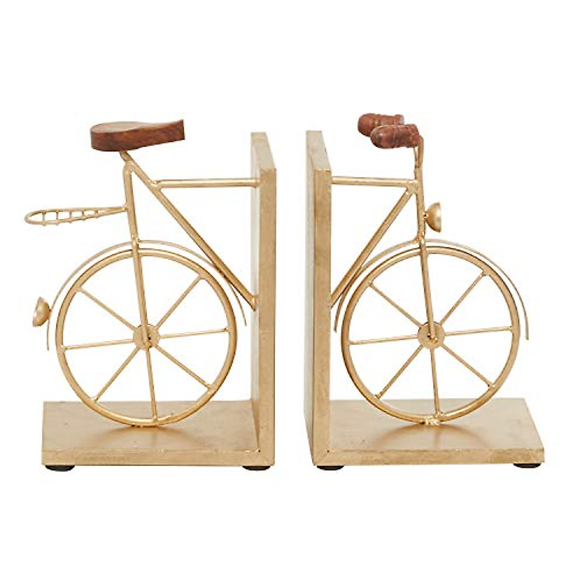 Deco 79 Metal Bike Bookends with Wood Accents, Set of 2 7"W, 9"H, Gold