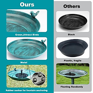 DazSpirit Hanging Solar Bird Bath Fountain, 14.9inch Diameter Green Metal Bird Bath Bowl with Solar Powered Pump & 4 Water Spray Nozzles for Outdoor Garden Backyard Patio Lawn